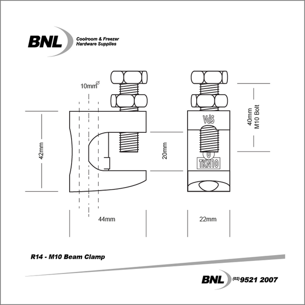 R14 BNL M10 Rod Hanger Beam Clamp, HDG - BNL Supply