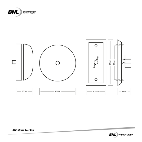 D02 BNL Coolroom Door Warning Bell - Brass - BNL Supply