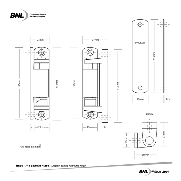HG04L BNL Left Hand P11 Cabinet Hinge - BNL Supply